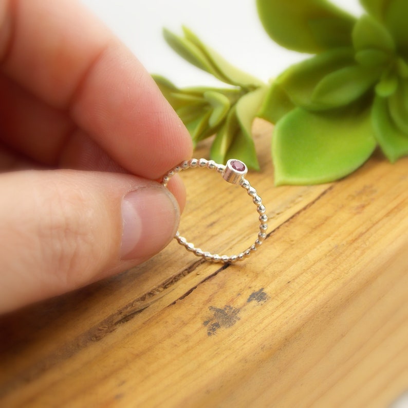 Dainty Beaded Birthstone Ring: Simple Stackable Sterling - Etsy