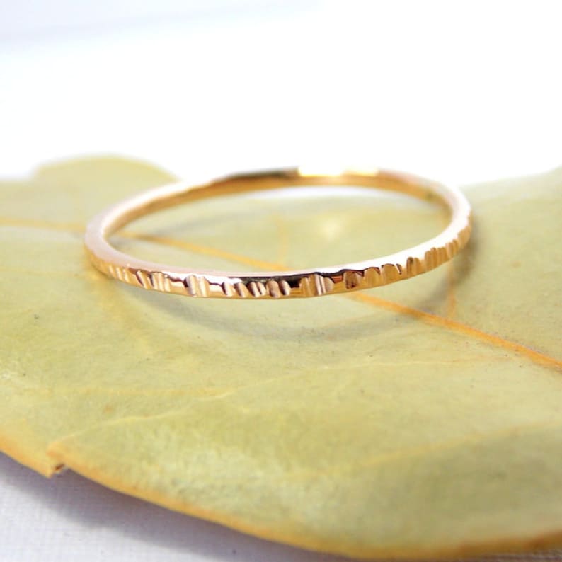 Gold Hatched Stacking Ring: Textured Ring 14K Solid Gold - Etsy