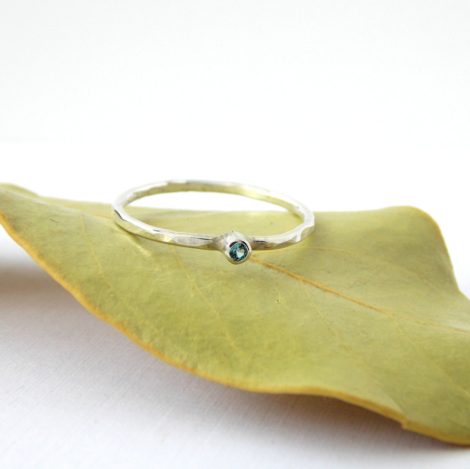 Tiny Hammered Birthstone Ring: Sterling Silver Ring Dainty - Etsy