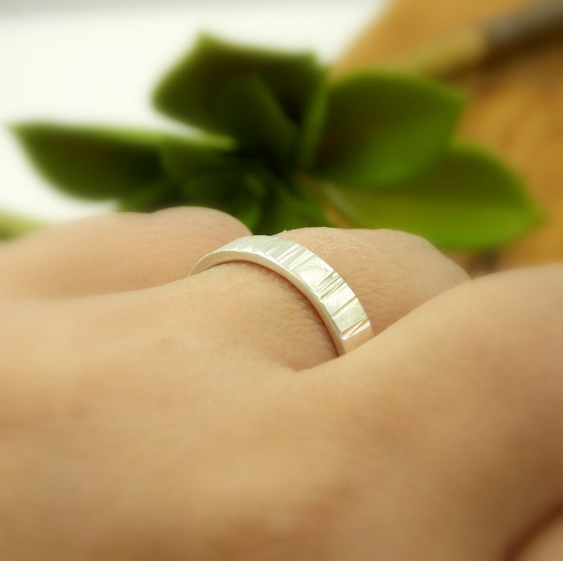 Birch Tree Bark Ring: 4mm Wide Sterling Silver Ring Given a | Etsy