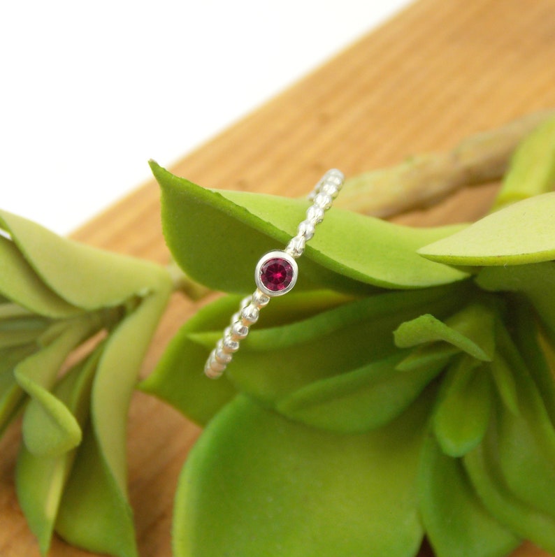 Dainty Beaded Birthstone Ring: Simple Stackable Sterling - Etsy
