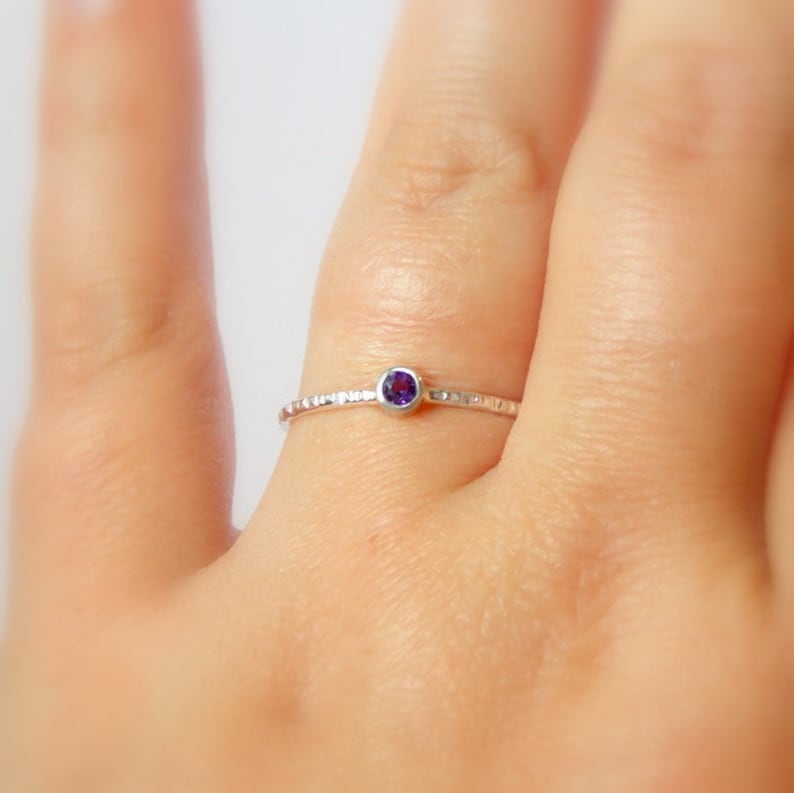 Sterling Silver Hatched Birthstone Ring: Line Textured Stacking Ring - Etsy