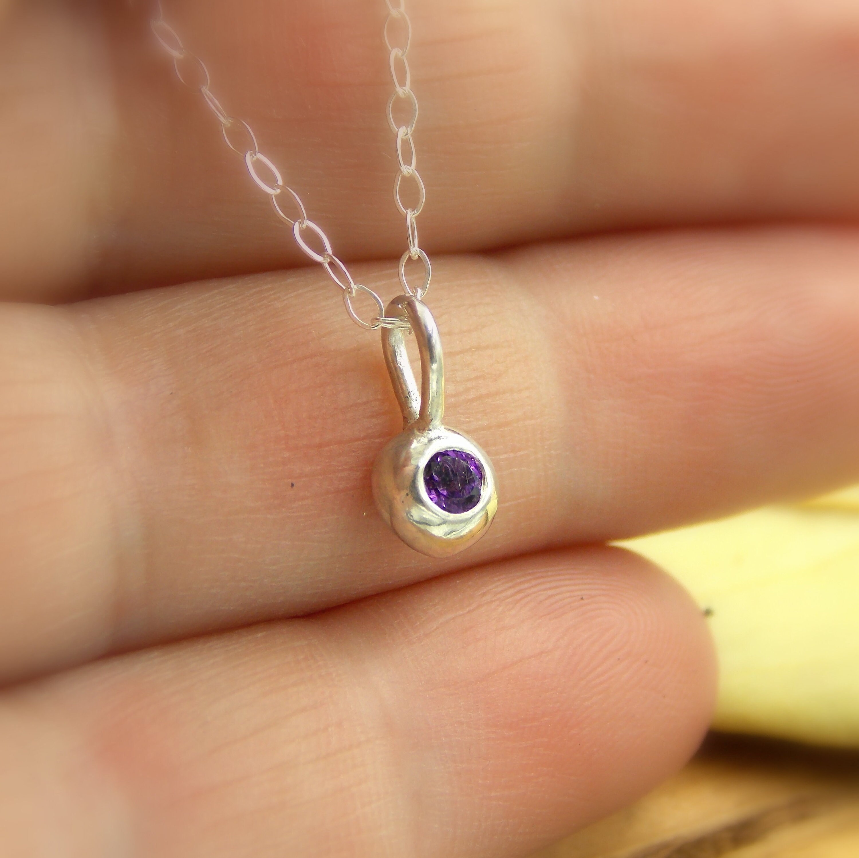 Birthstone Pebble Necklace: Sterling Silver Necklace, Simple Necklace ...