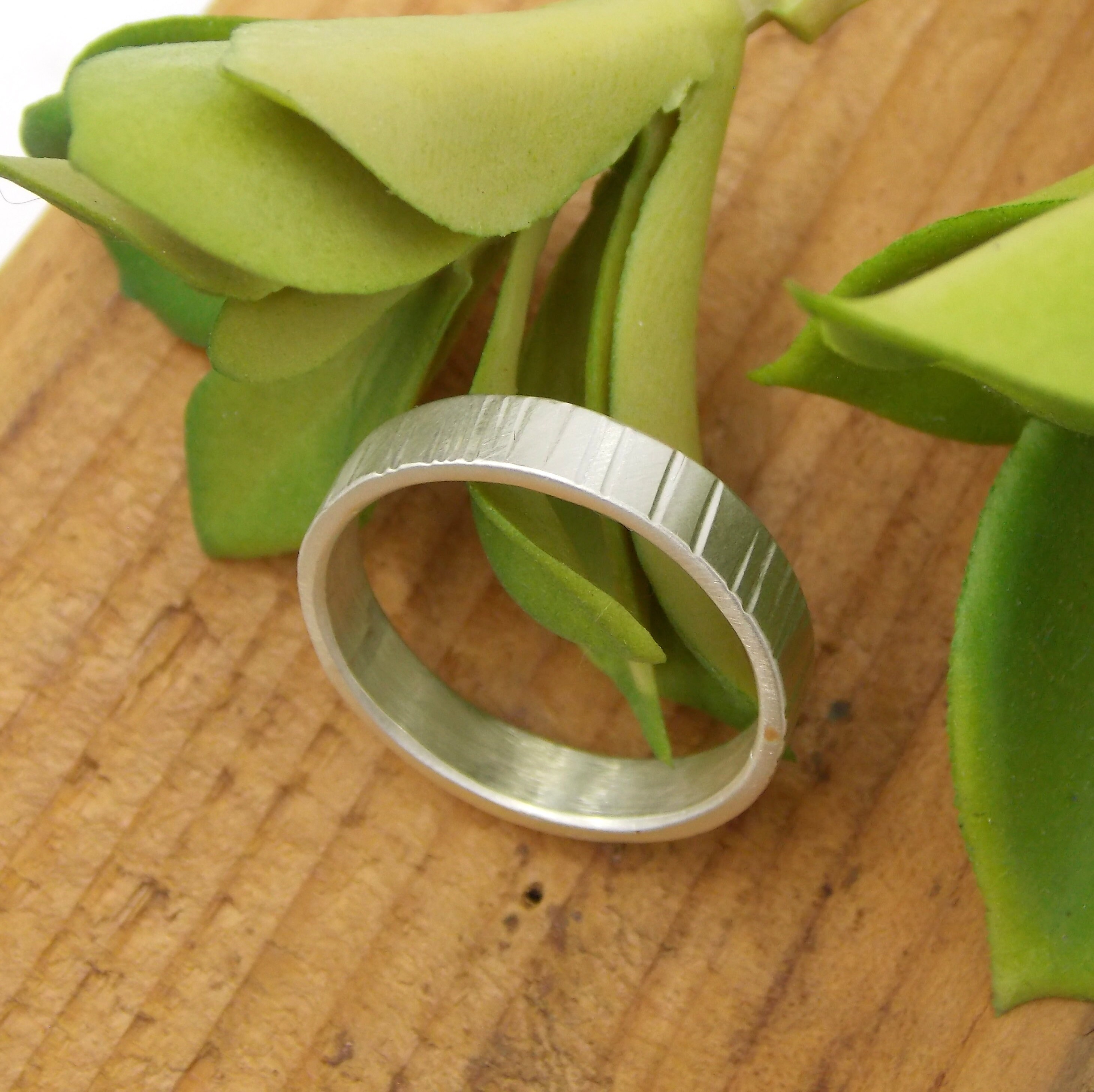 Birch Tree Bark Ring: 4mm Wide Sterling Silver Ring Given a Rustic Line ...