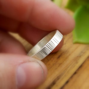 Birch Tree Bark Ring: 4mm Wide Sterling Silver Ring Given a Rustic Line ...