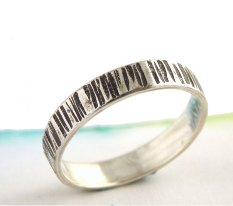 Oxidized Birch Tree Bark Ring: 4mm Wide Sterling Silver Ring | Etsy