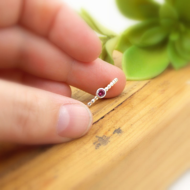 Dainty Beaded Birthstone Ring: Simple Stackable Sterling - Etsy