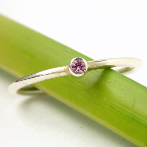 Tiny Beaded Birthstone Stacking Ring: Dainty Sterling Silver - Etsy