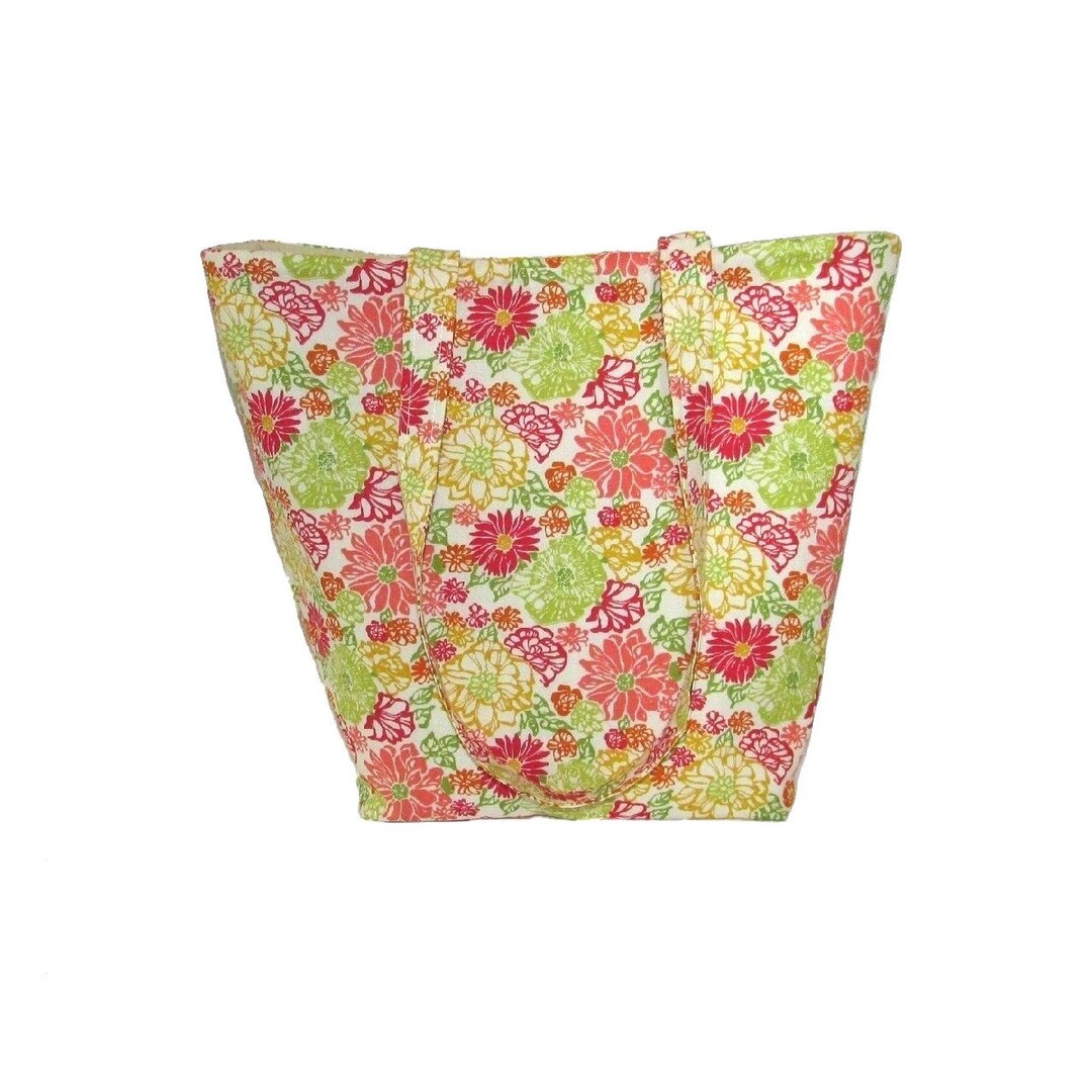 Floral Tote Bag, Cloth Purse, Handmade Handbag, Beige, Green, Yellow ...