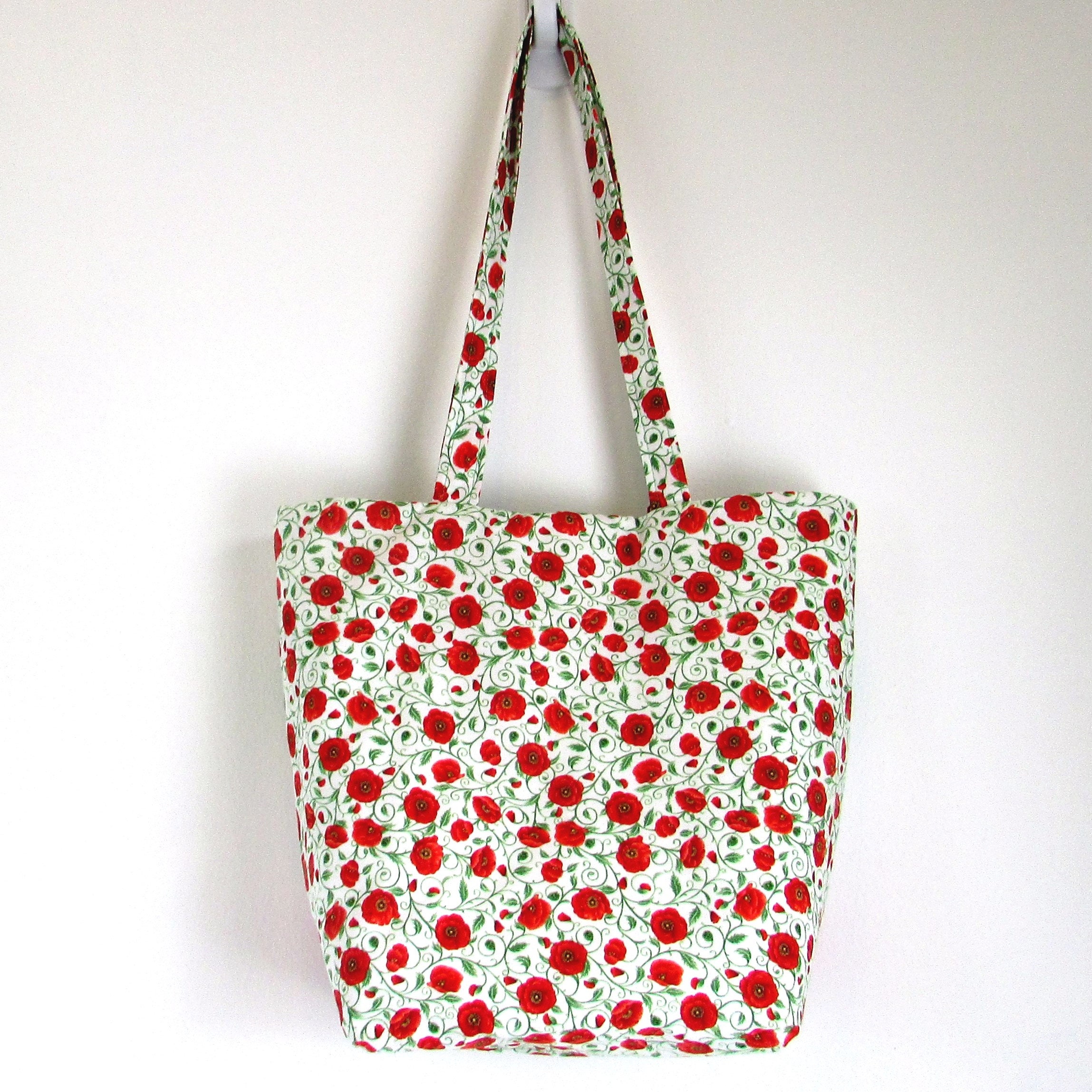 Poppy Flower Tote Bag, Cloth Purse, Fabric Bag, Handmade Handbag ...