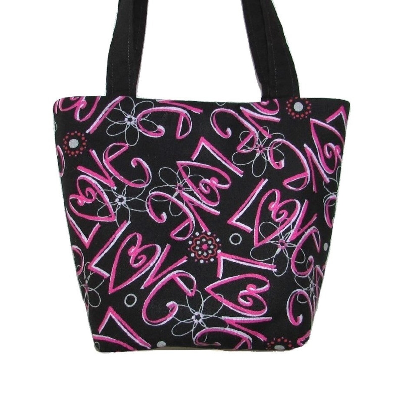 Love Purse, Small Fabric Bag, Pink Hearts, Flowers, Love Graffiti ...