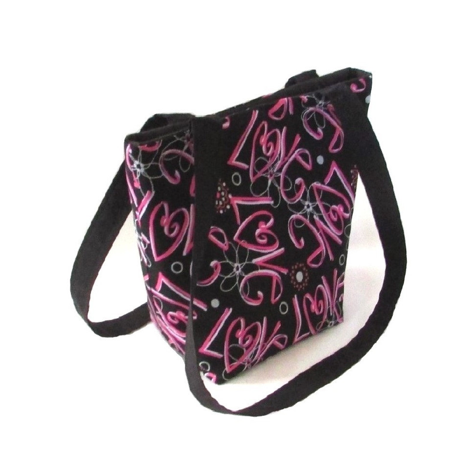 Love Purse, Small Fabric Bag, Pink Hearts, Flowers, Love Graffiti ...
