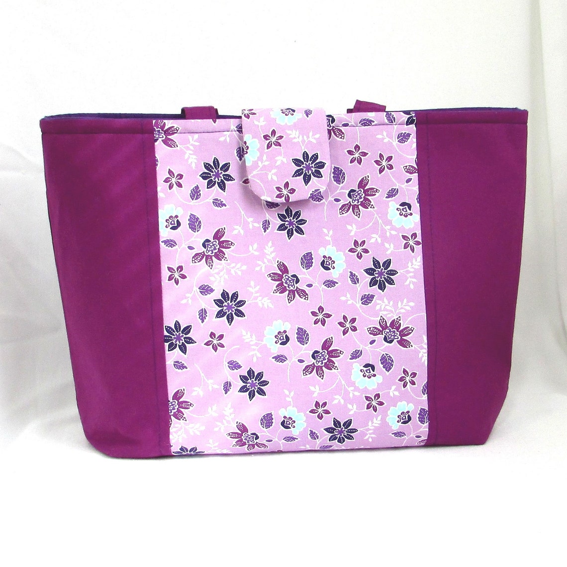 Purple Floral Bag Fabric Purse Blue Flowers Handmade - Etsy