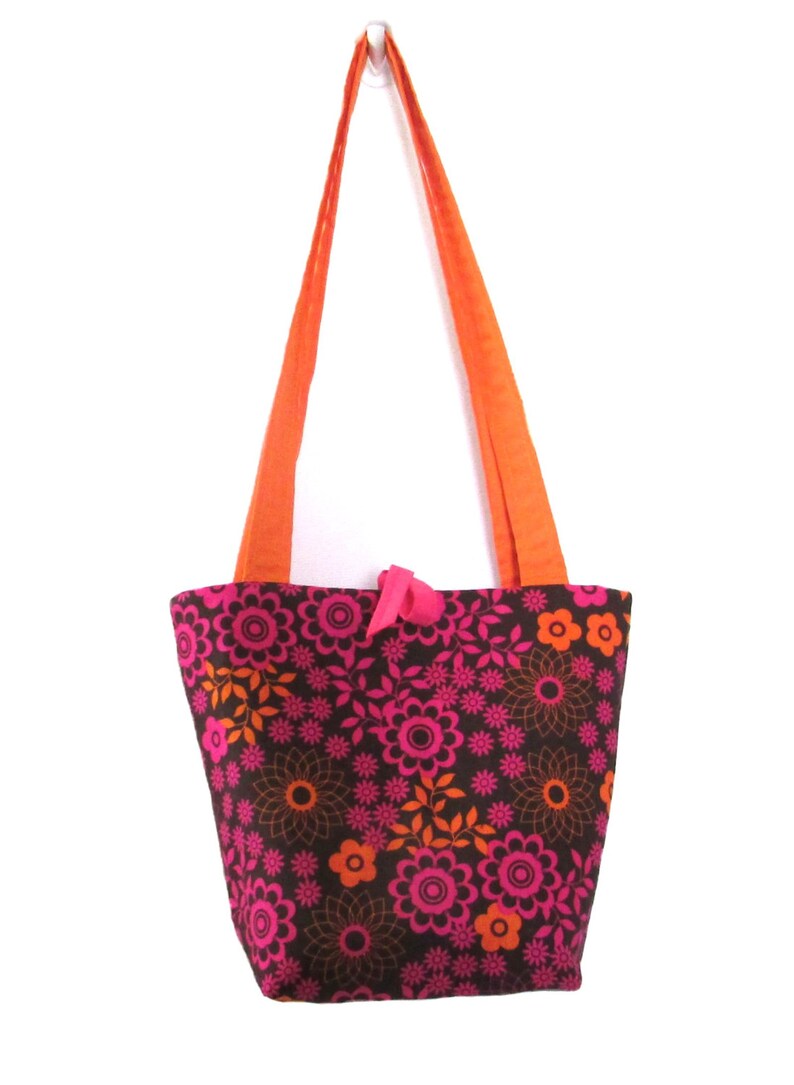 Floral Purse, Small Tote Bag, Brown Cloth Purse, Fabric Bag, Pink ...