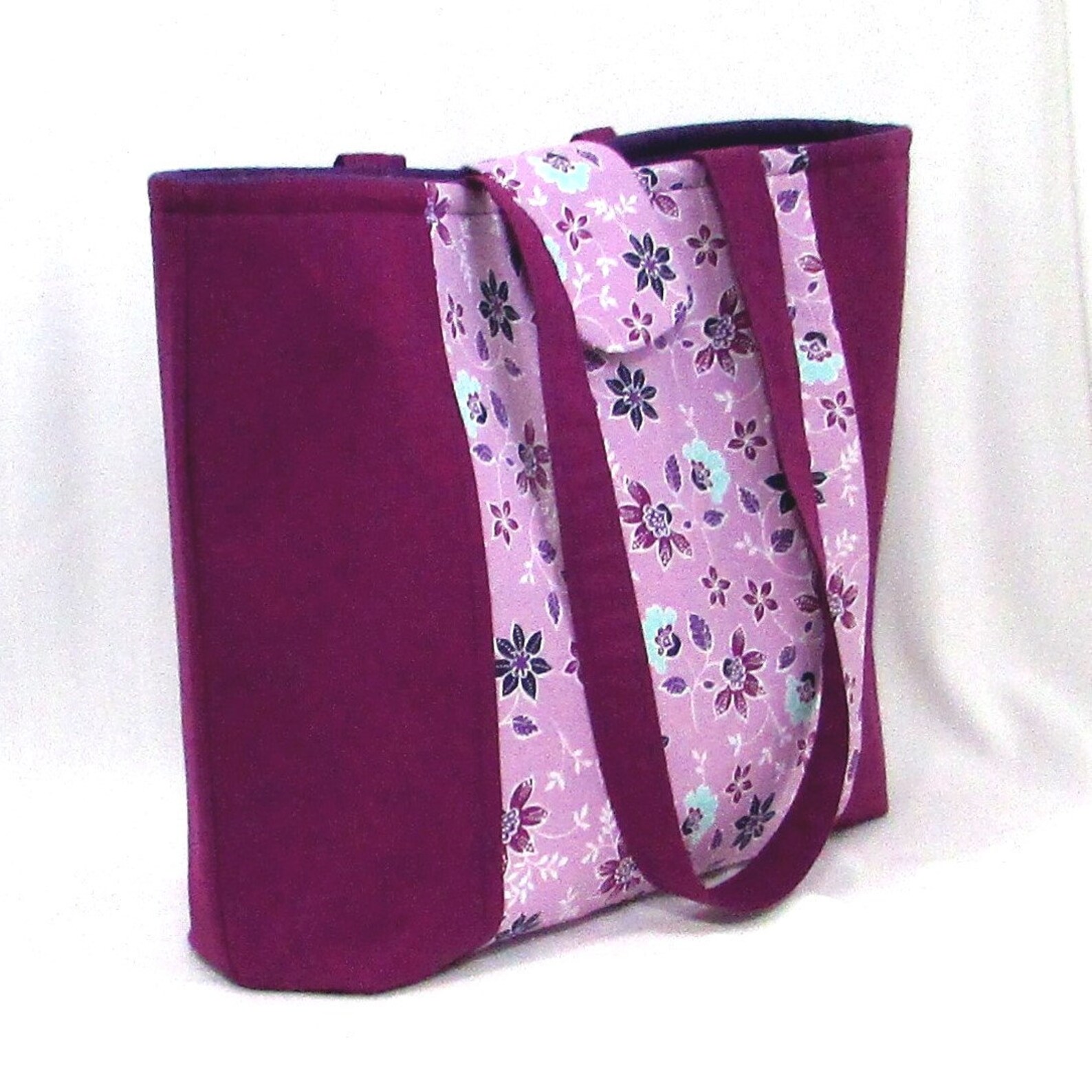 Purple Floral Bag Fabric Purse Blue Flowers Handmade - Etsy