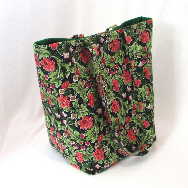 Green Floral Shoulder Bag, Cloth Purse, Coral Flowers, Green Leaves ...