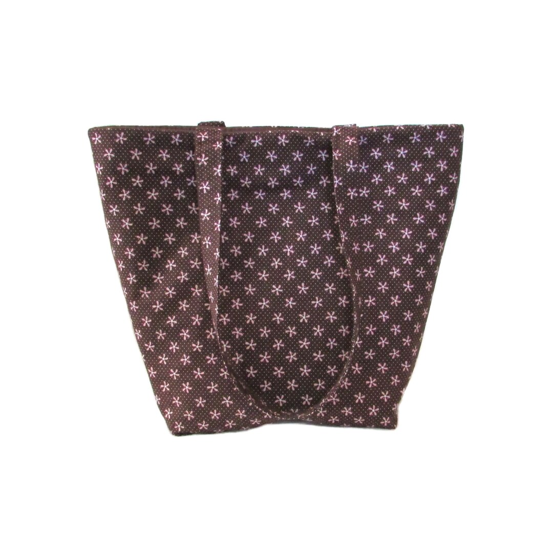 Brown Tote Bag, Floral Cloth Purse, Pink Polka Dots, Pink Stars ...