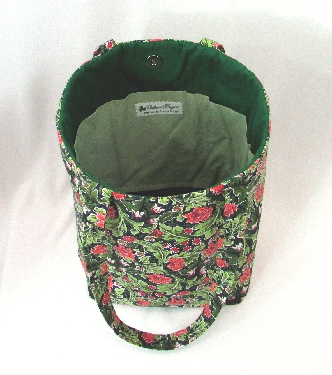 Green Floral Shoulder Bag, Cloth Purse, Coral Flowers, Green Leaves ...