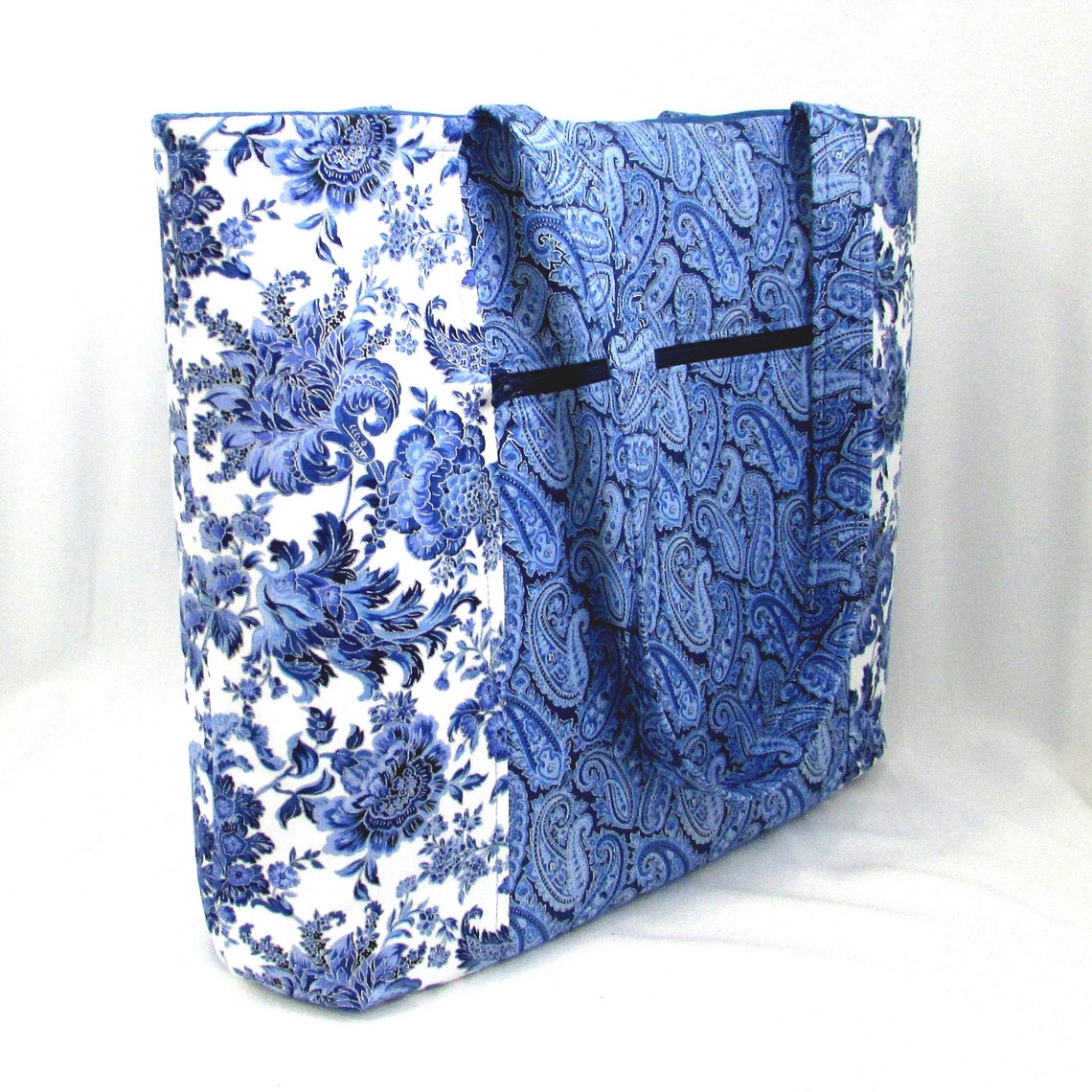 Blue Floral Tote Bag Paisley Fabric Bag Handmade Shoulder - Etsy