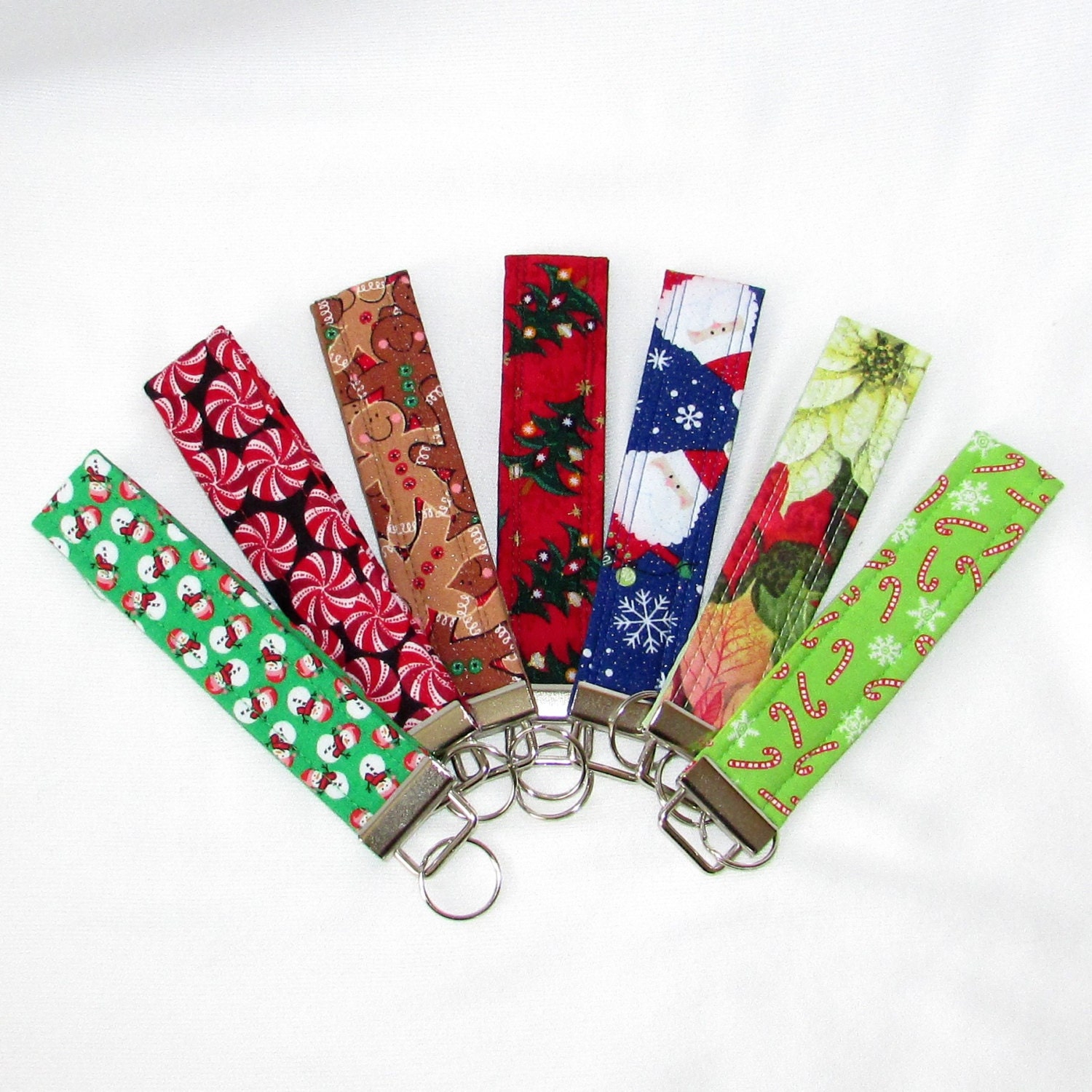 Candy Cane Key Fob, Christmas Keychain, Green Fabric Key Holder ...