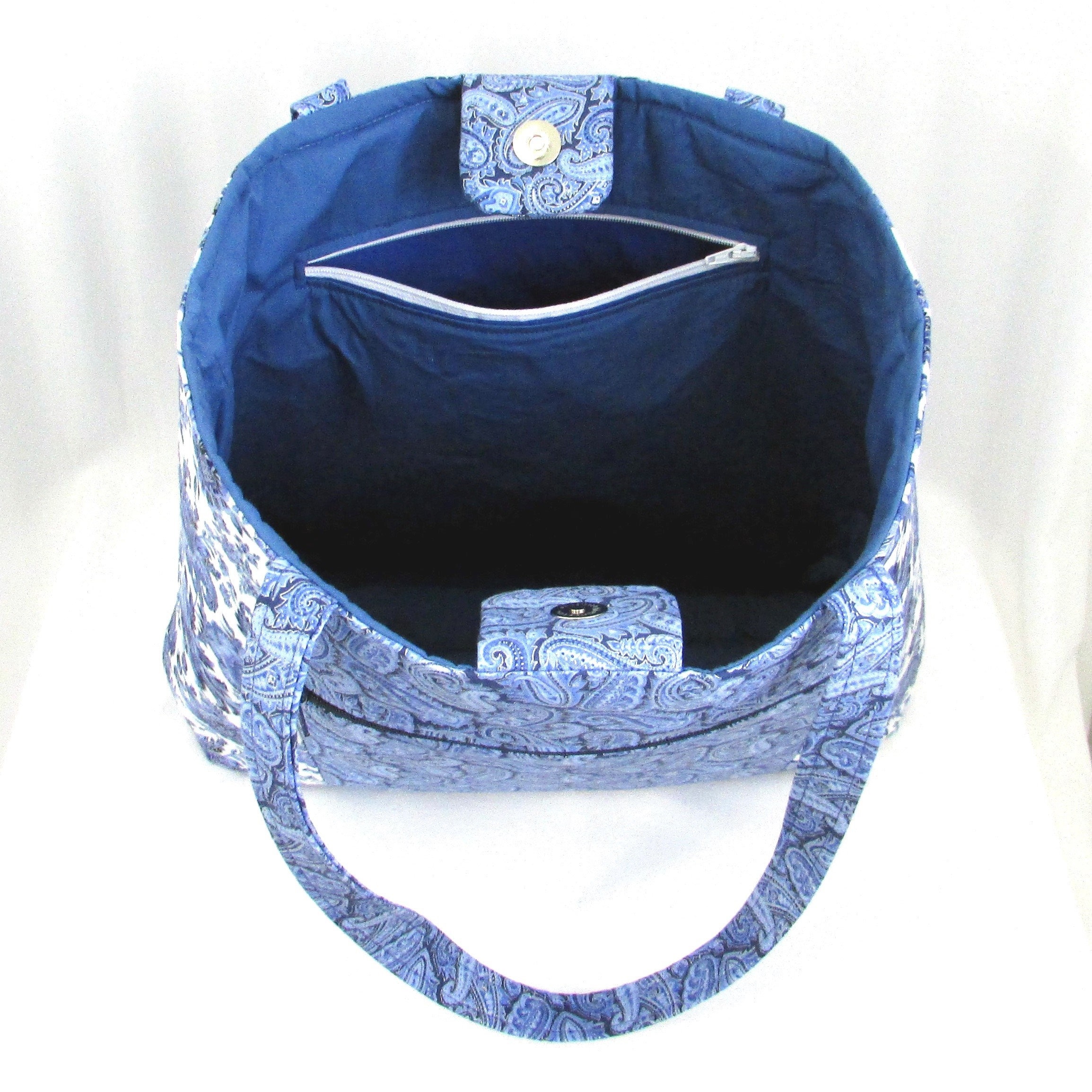 Blue Floral Tote Bag, Paisley Fabric Bag, Handmade Shoulder Bag, Cloth ...