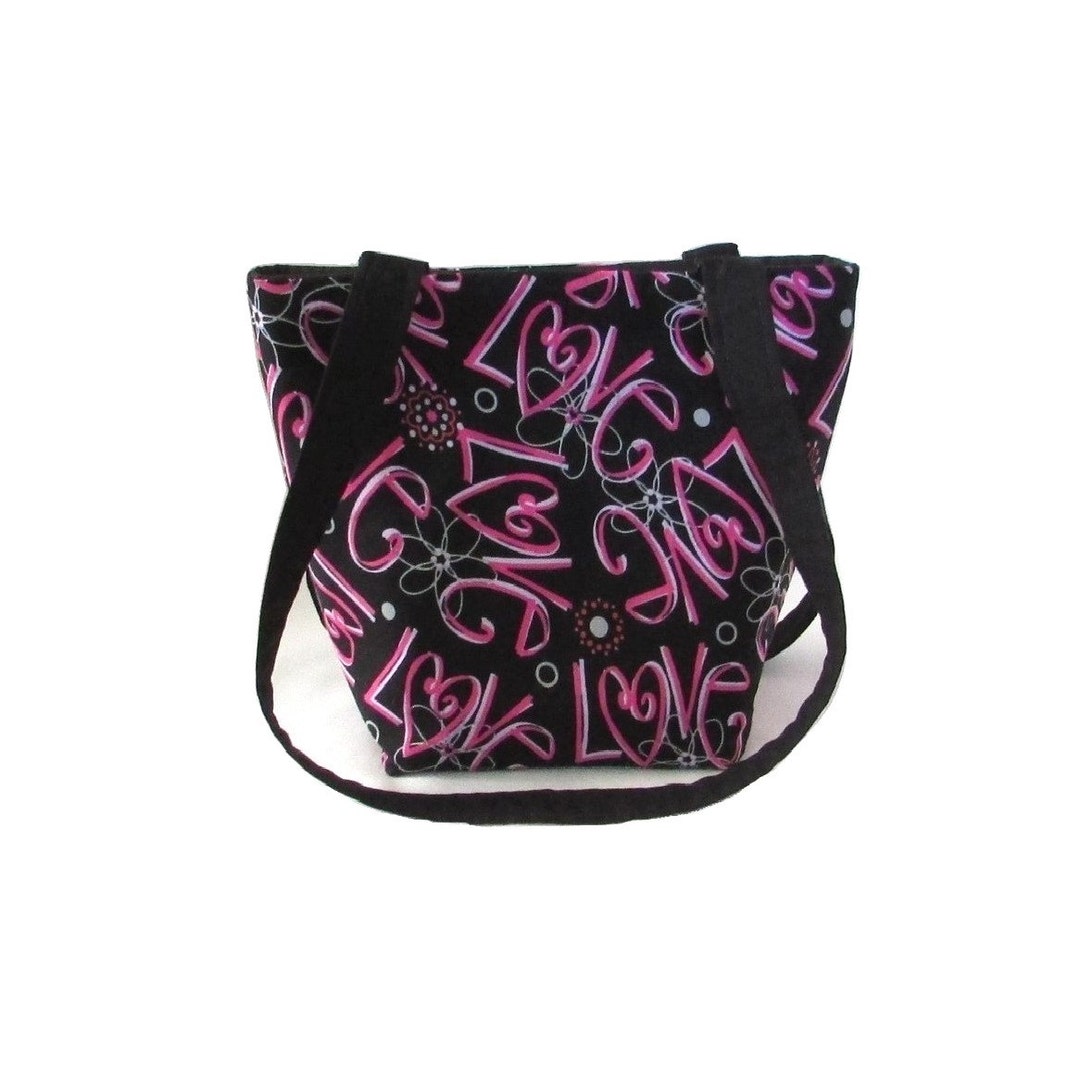 Love Purse, Small Fabric Bag, Pink Hearts, Flowers, Love Graffiti ...
