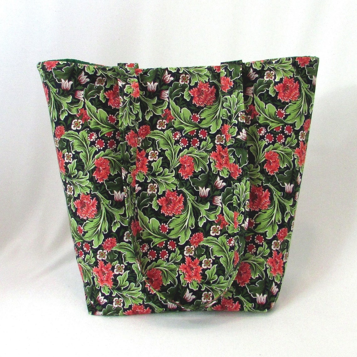 Green Floral Shoulder Bag, Cloth Purse, Coral Flowers, Green Leaves ...