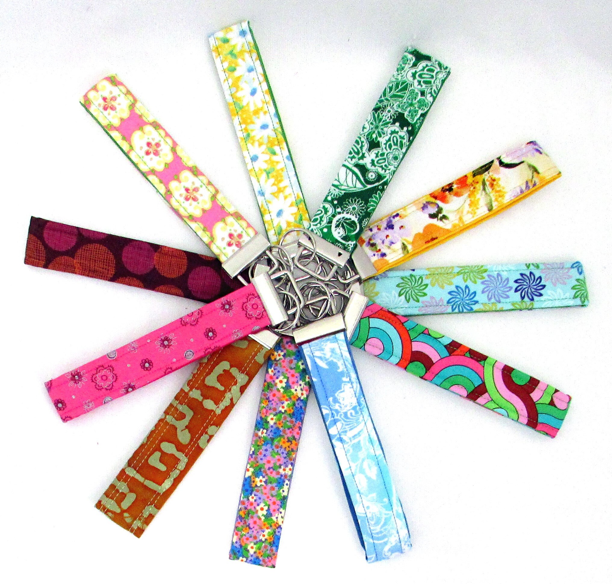 Yellow Floral Key Fob, Fabric Key Chain, Handmade Key Wristlet Lanyard ...