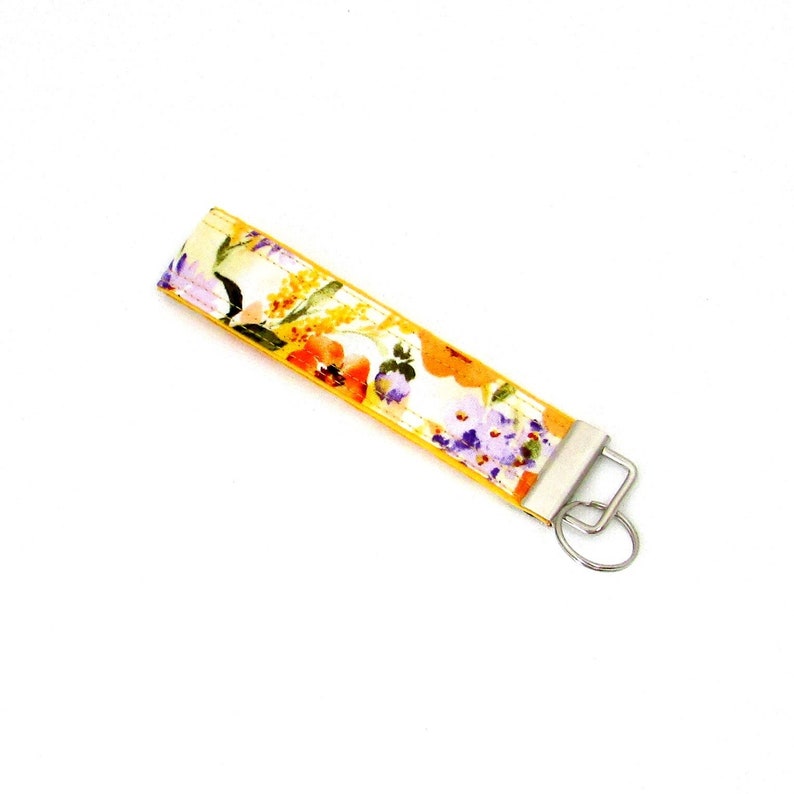 Yellow Floral Key Fob, Fabric Key Chain, Handmade Key Wristlet Lanyard ...