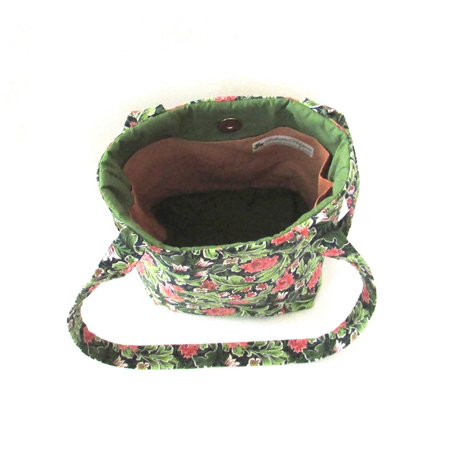 Floral Purse, Small Tote Bag, Green Leaves, Coral Carnations, White ...