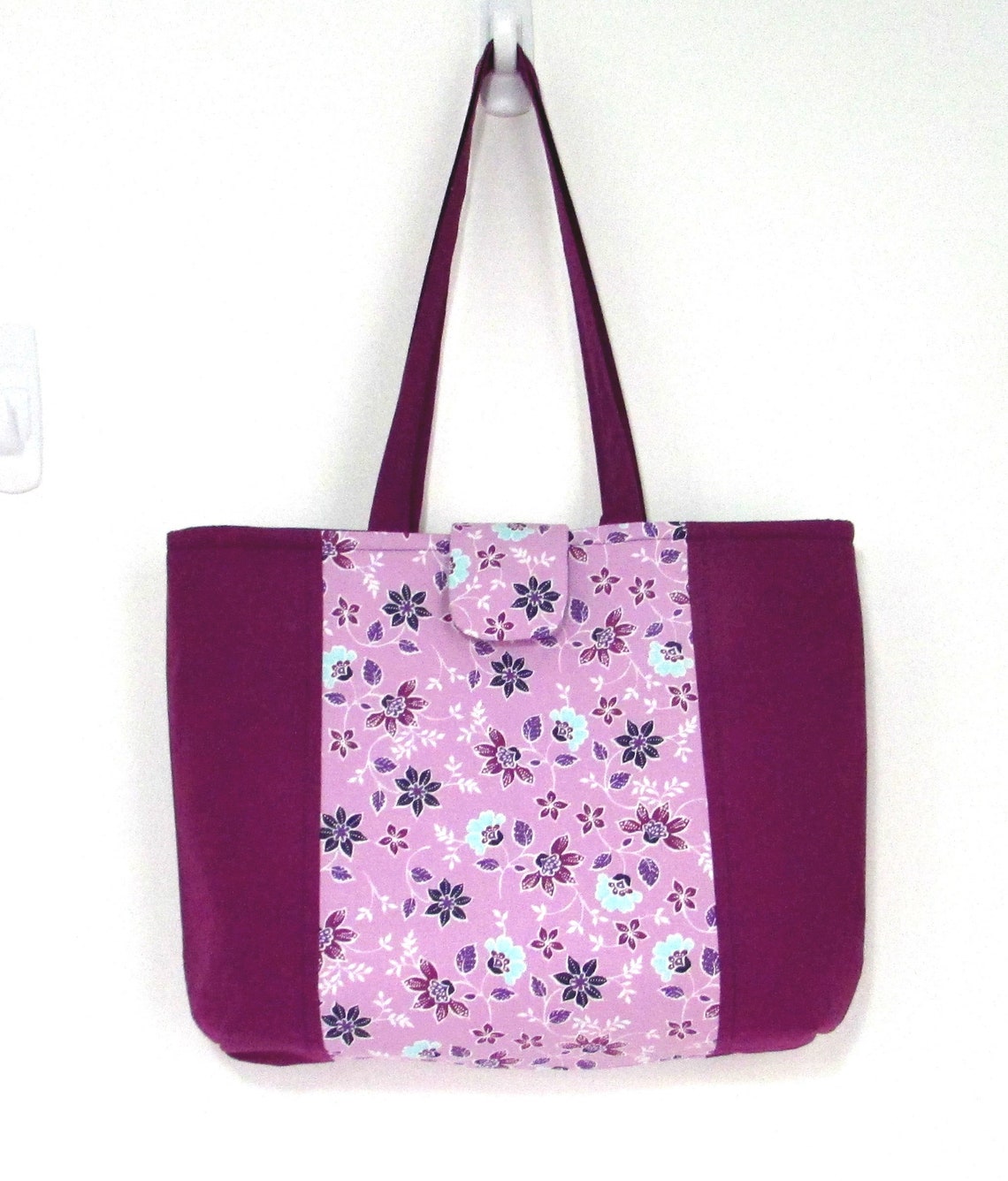 Purple Floral Bag Fabric Purse Blue Flowers Handmade - Etsy