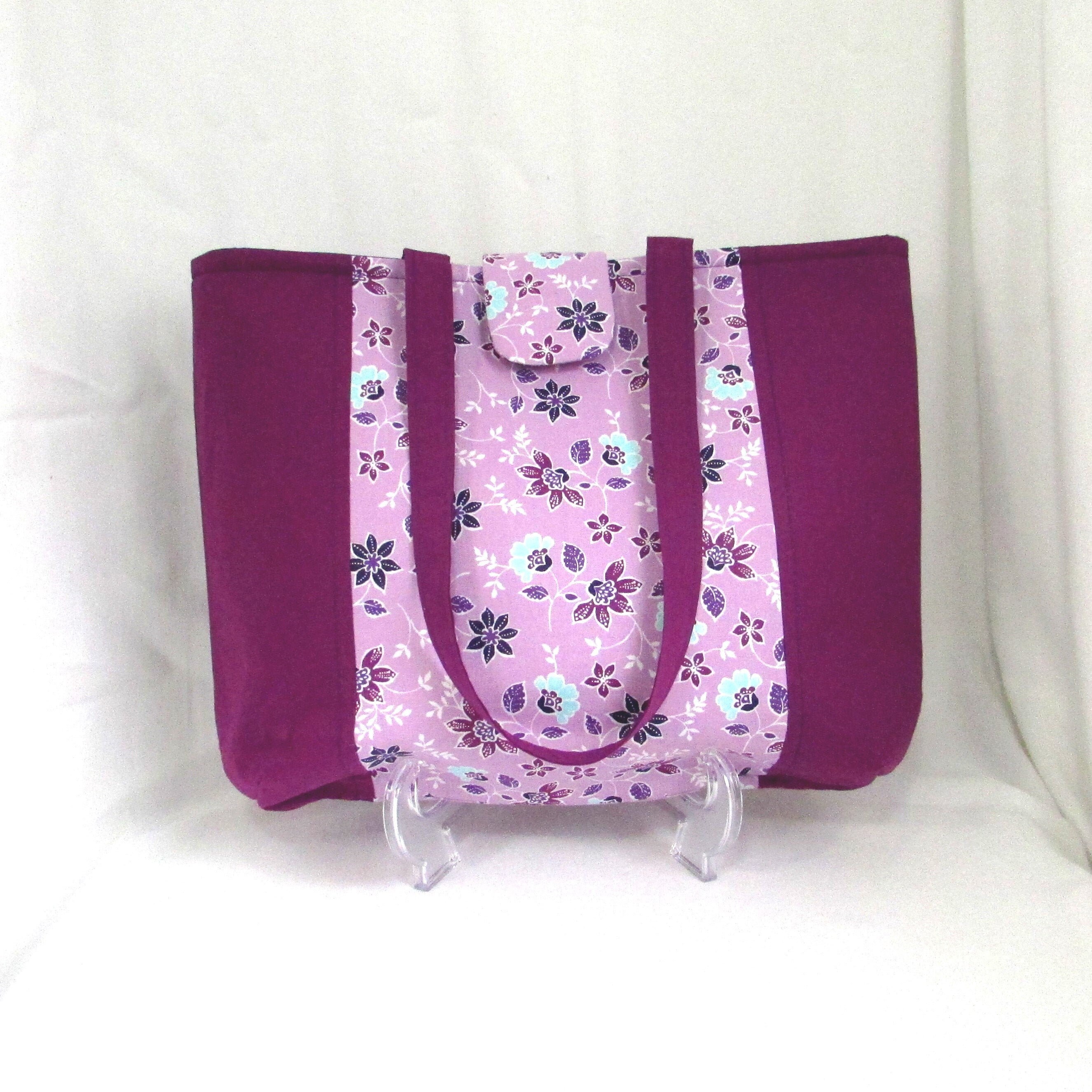 Purple Floral Bag Fabric Purse Blue Flowers Handmade | Etsy