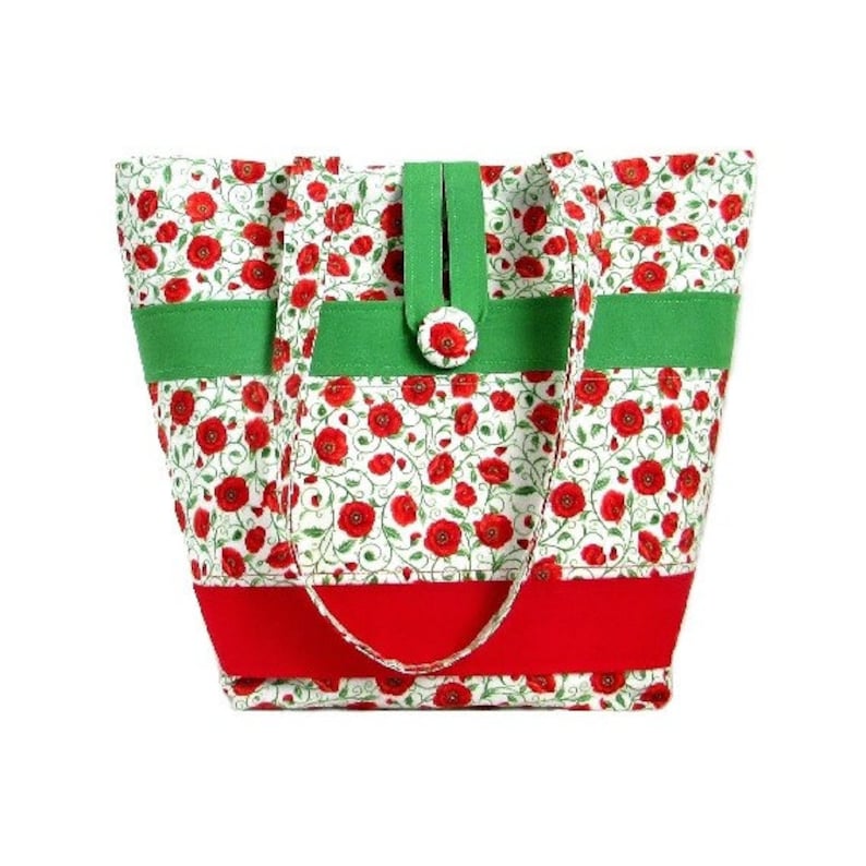Poppy Flower Tote Bag, Cloth Purse, Fabric Bag, Handmade Handbag ...