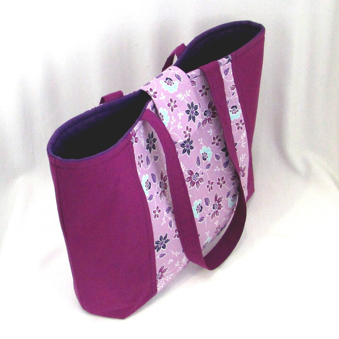 Purple Floral Bag Fabric Purse Blue Flowers Handmade | Etsy