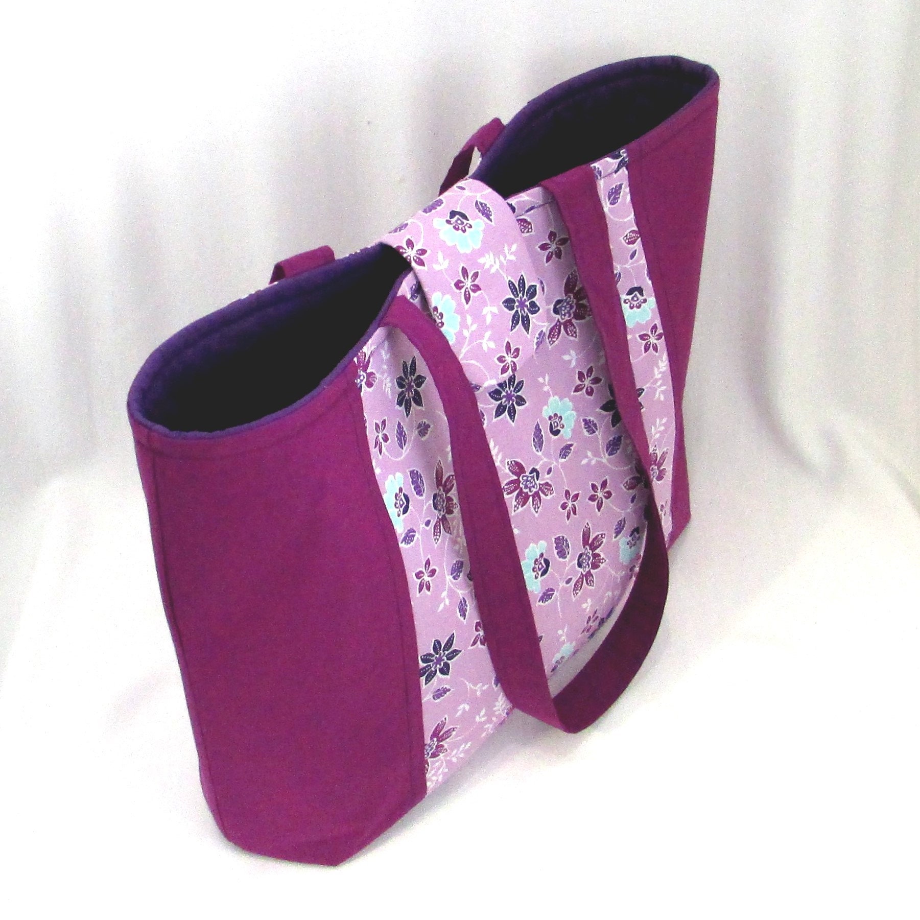 Purple Floral Bag, Fabric Purse, Blue Flowers, Handmade Shoulder Bag ...