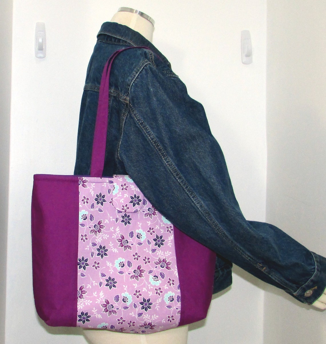 Purple Floral Bag Fabric Purse Blue Flowers Handmade | Etsy