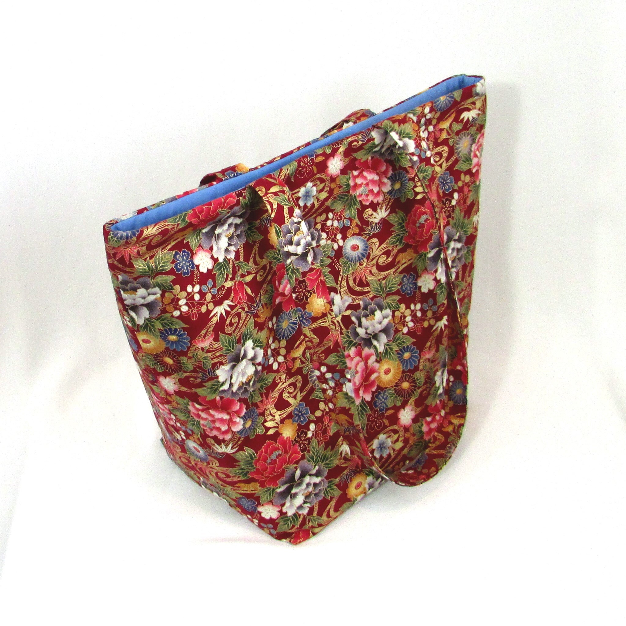 Red Floral Tote Bag, Fabric Purse With Multi Color Flowers, Handmade ...