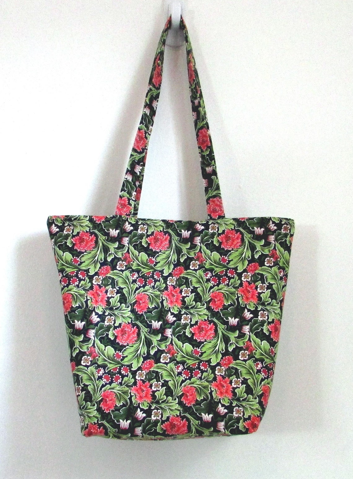 Green Floral Shoulder Bag, Cloth Purse, Coral Flowers, Green Leaves ...