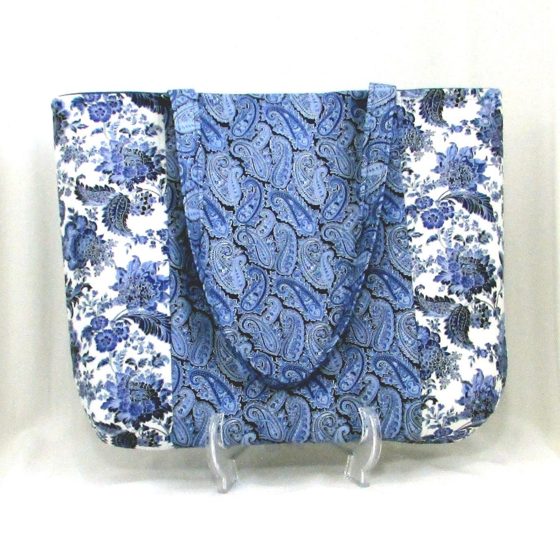 Blue Floral Tote Bag, Paisley Fabric Bag, Handmade Shoulder Bag, Cloth ...