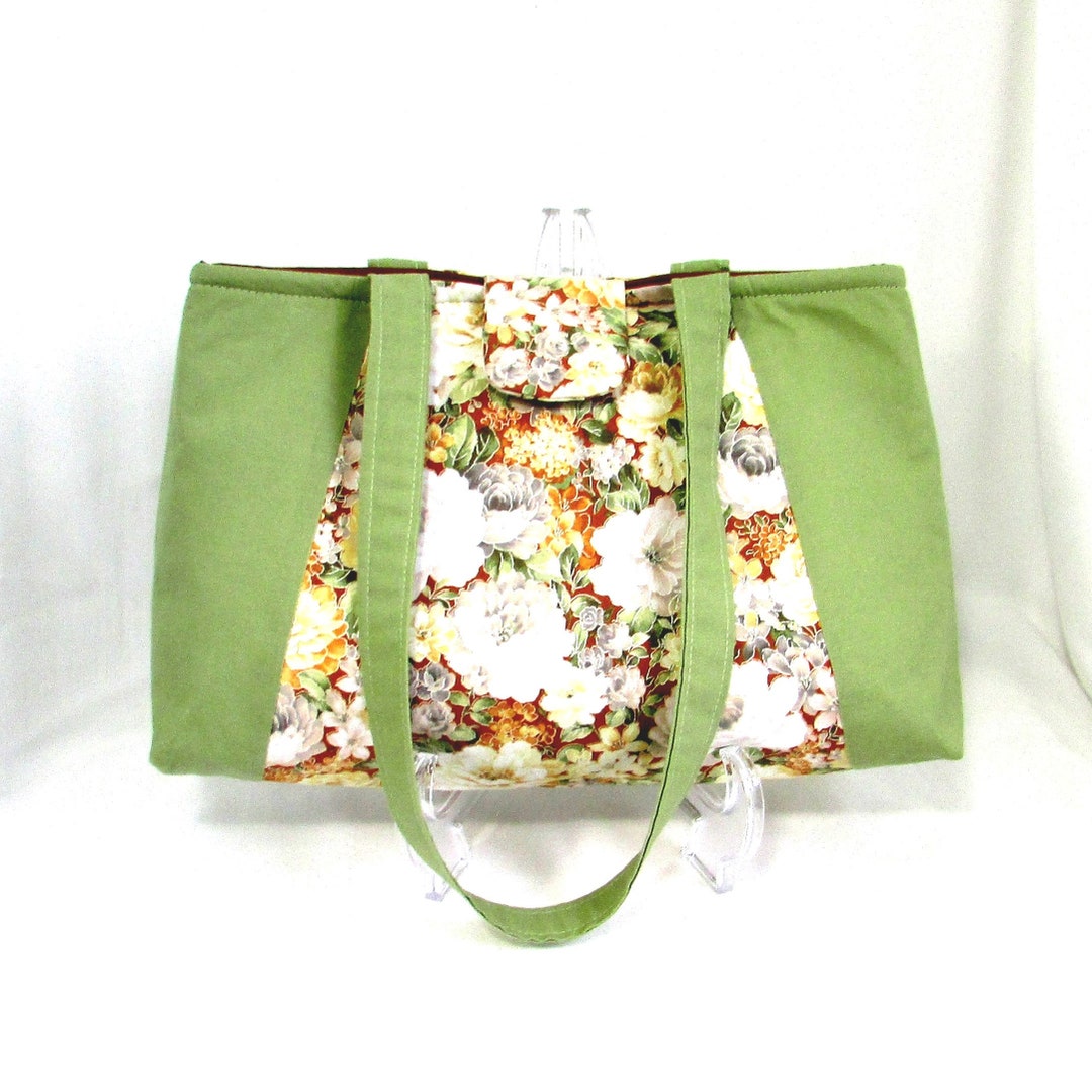 Green Shoulder Bag, Floral Fabric Bag, Handmade Bag, Cloth Purse, Lined ...