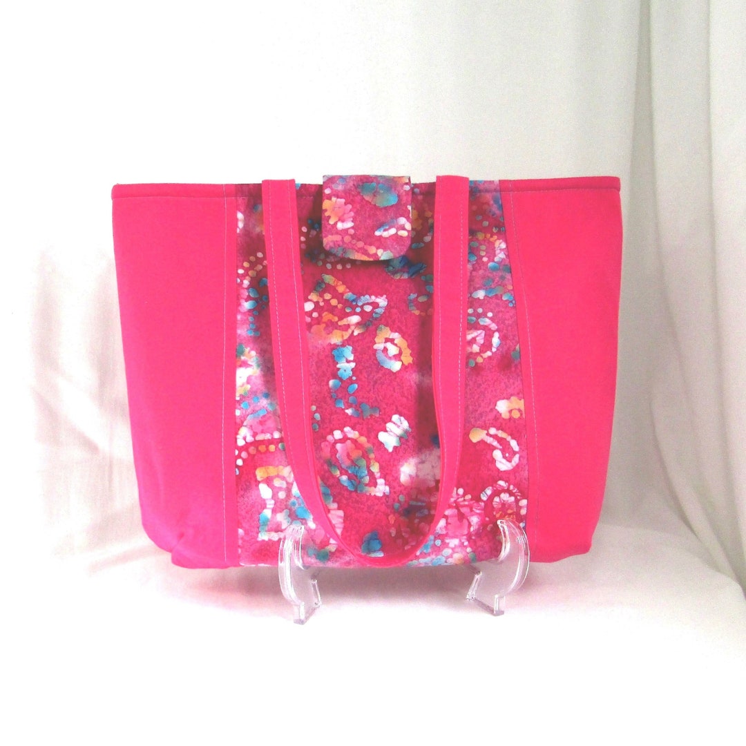 Pink Batik Tote Bag, Paisley Fabric Bag, Handmade Shoulder Bag, Cloth ...