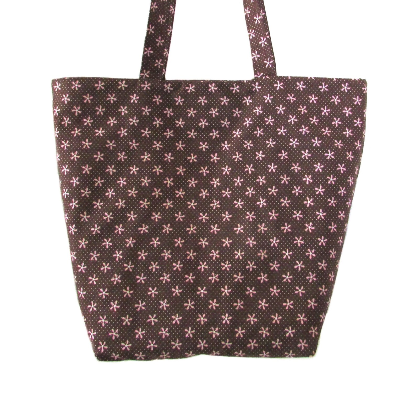 Brown Tote Bag, Floral Cloth Purse, Pink Polka Dots, Pink Stars ...