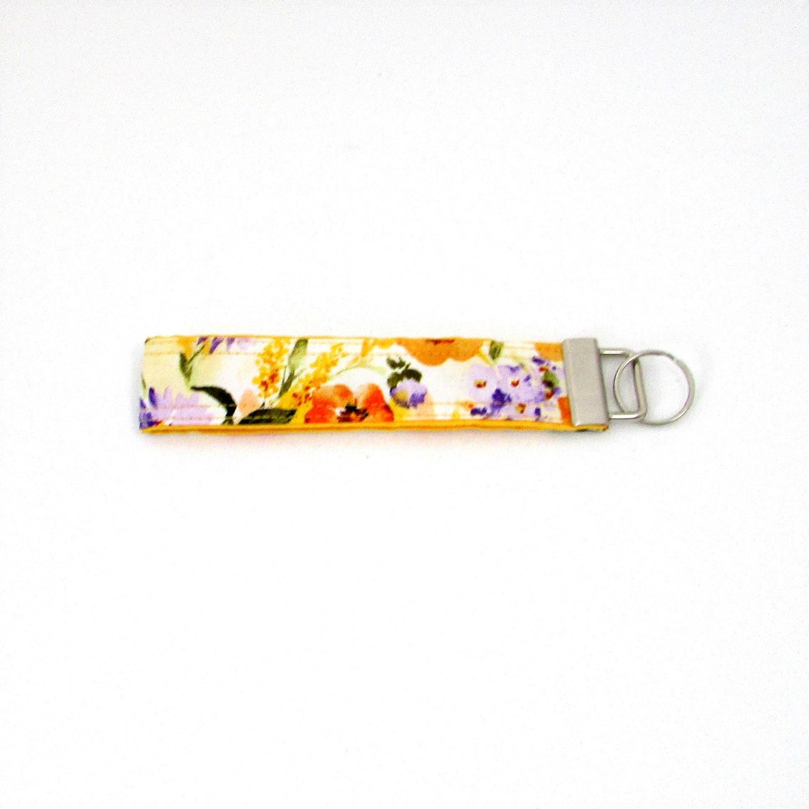 Yellow Floral Key Fob, Fabric Key Chain, Handmade Key Wristlet Lanyard ...