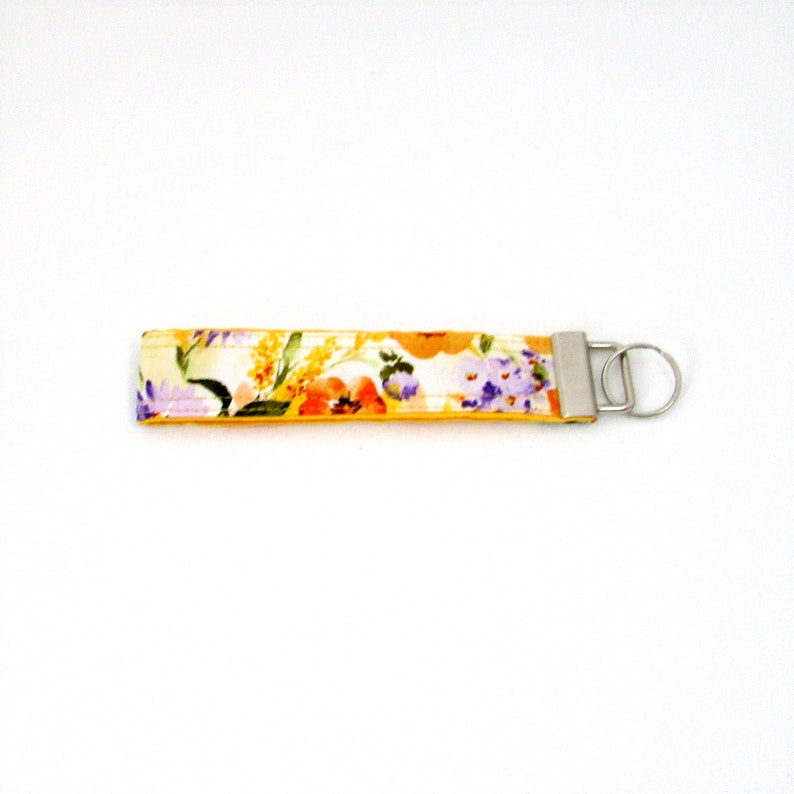 Yellow Floral Key Fob, Fabric Key Chain, Handmade Key Wristlet Lanyard ...