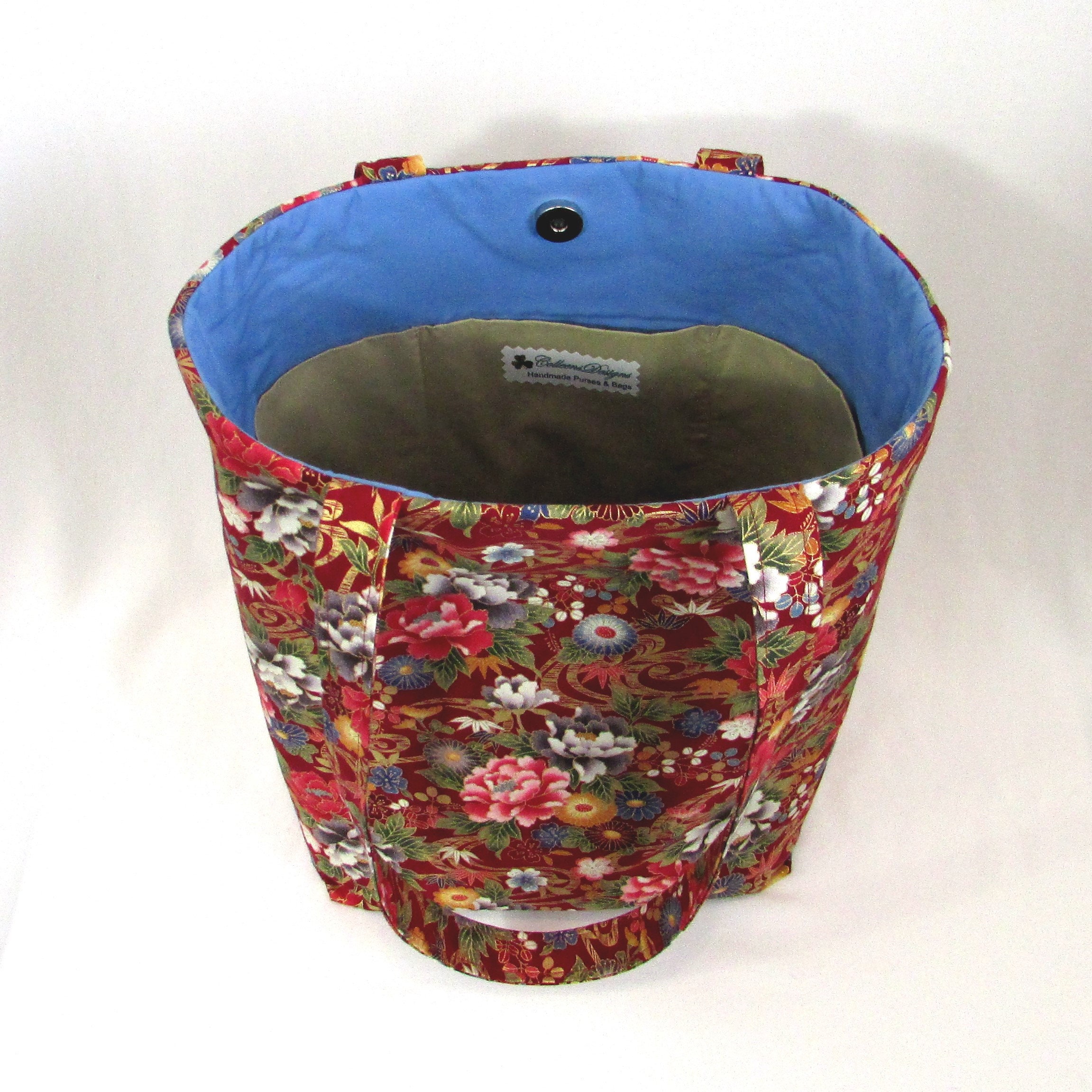 Red Floral Tote Bag, Fabric Purse With Multi Color Flowers, Handmade ...