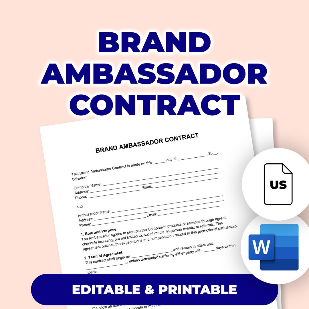 Brand Ambassador Contract | Printable File for Microsoft Word - Etsy
