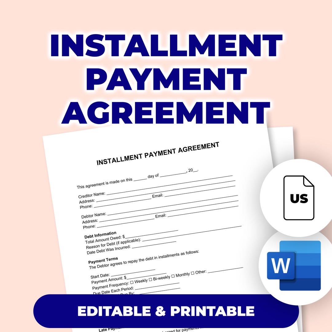 Installment Payment Agreement | Printable File for Microsoft Word - Etsy