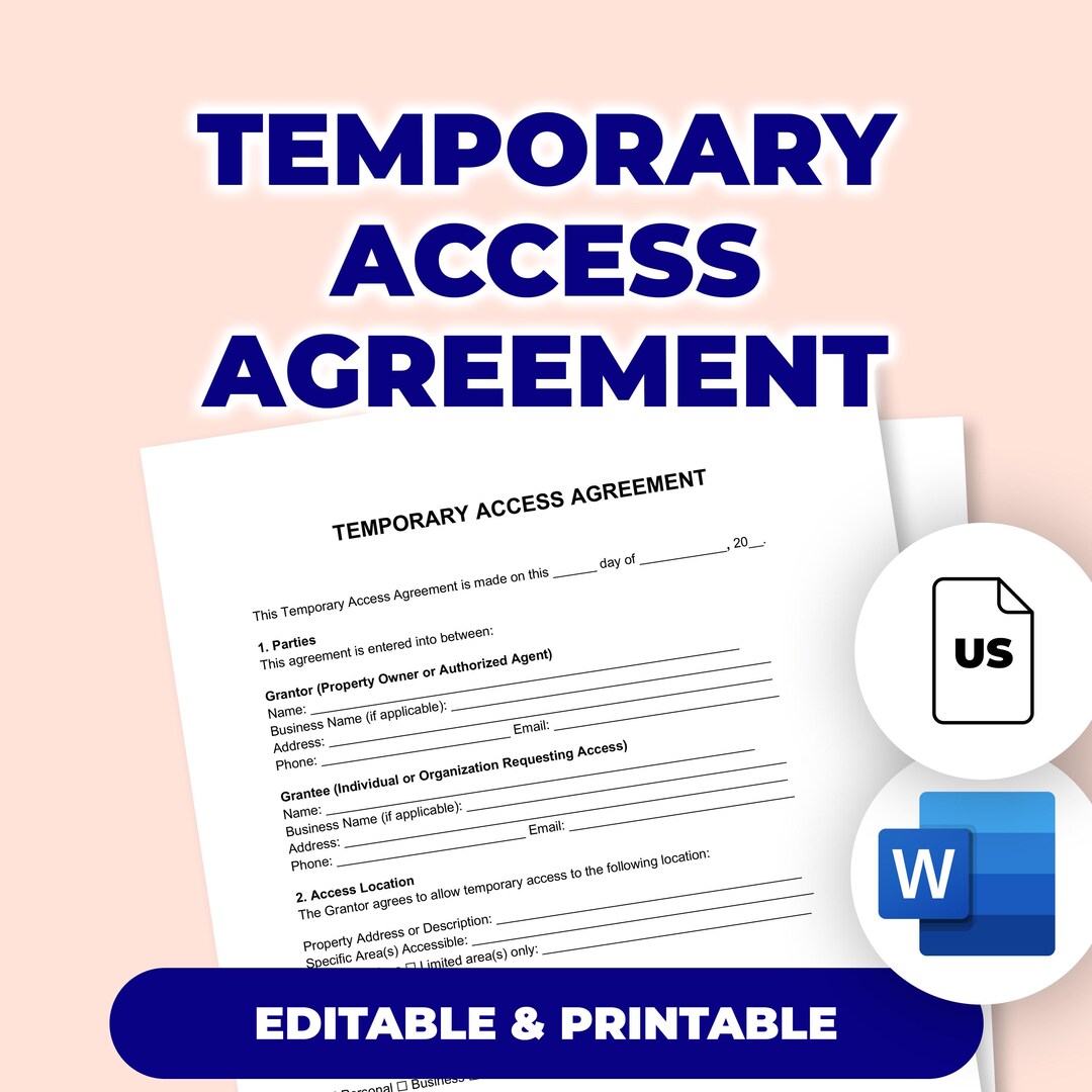 Temporary Access Agreement | Printable File for Microsoft Word - Etsy
