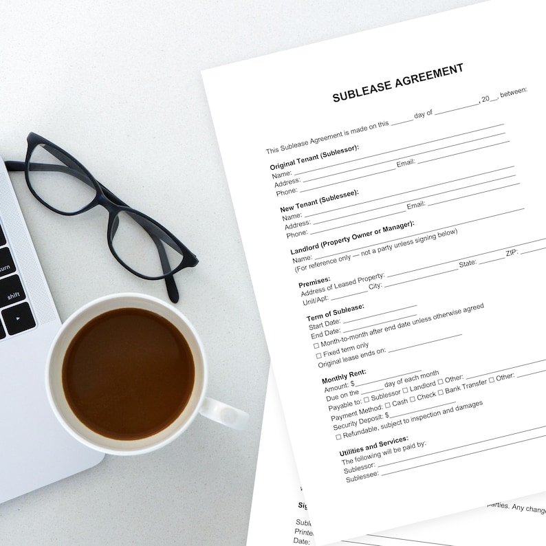 Sublease Agreement | Printable File for Microsoft Word - Etsy