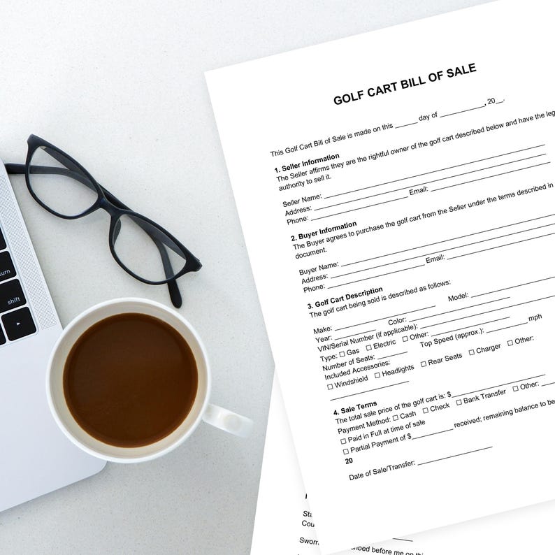 Golf Cart Bill of Sale | Printable File for Microsoft Word - Etsy